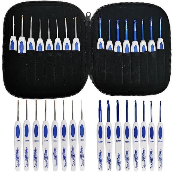 N034 - Set med 16 st. ergonomiska virknålar med snyggt fodral | CDON