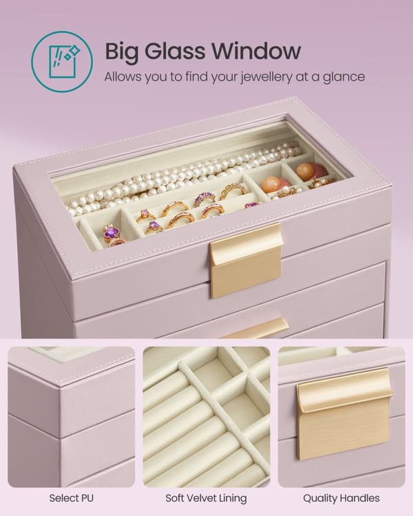 4-Tier Jewellery Box – Glass – Lavender Purple and Gold – Modern Design ...