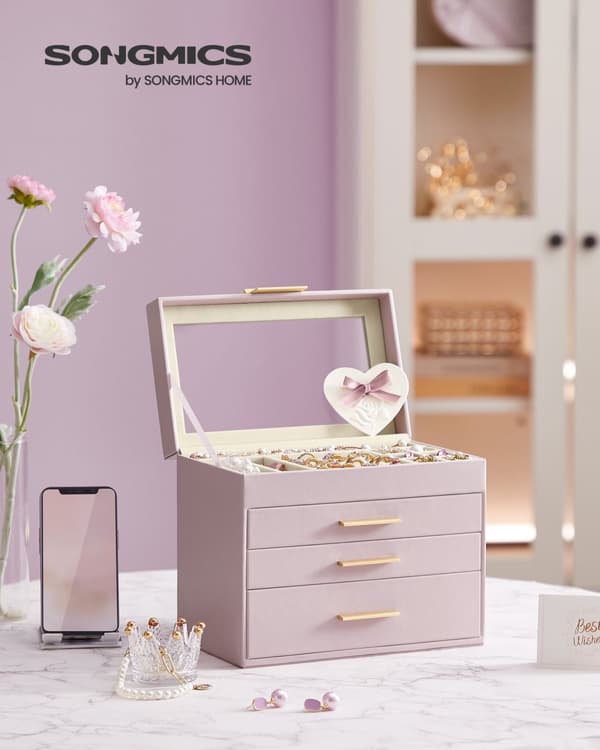 4-Tier Jewellery Box – Glass – Lavender Purple and Gold – Modern Design ...