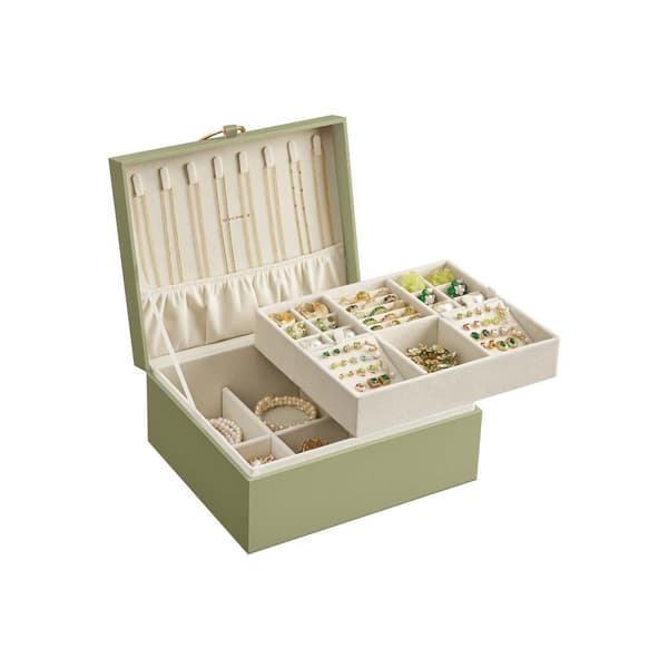Jewellery Box – Fabric – Laurel Green – 2-Layer with Removable Tray and ...