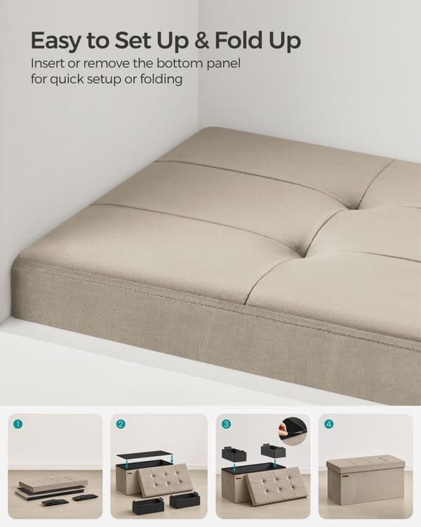 Foldable Storage Ottoman – Fabric – Camel Brown – Compact Design with ...