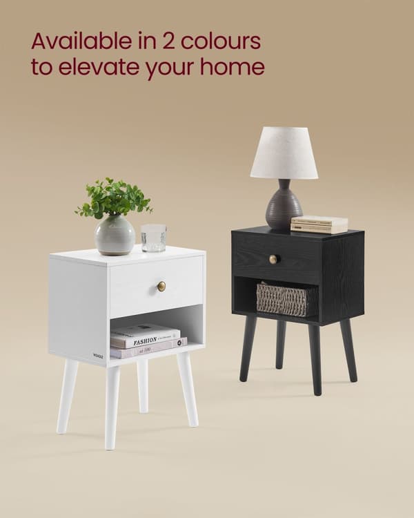 Set of 2 Bedside Tables – Solid Wood – Cloud White – Features Storage ...