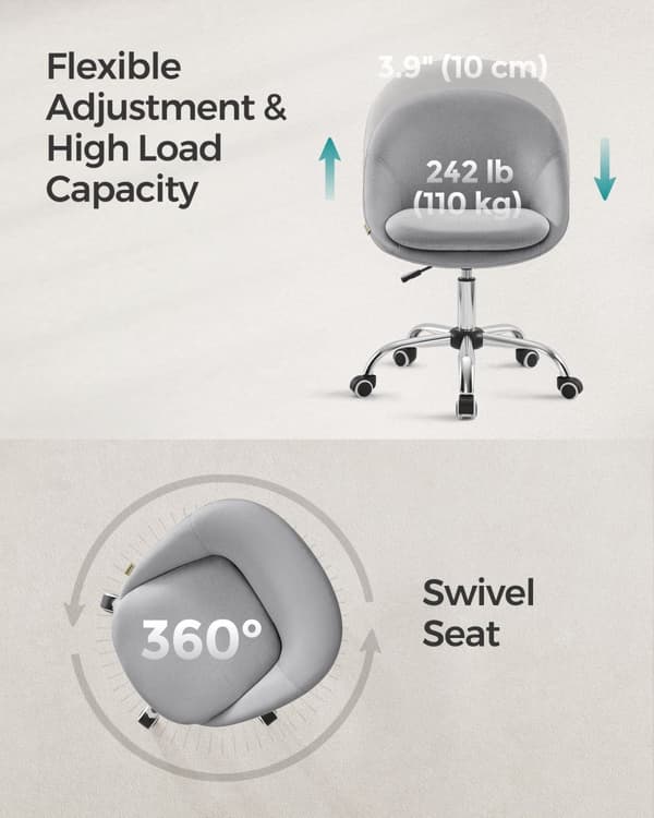 Office Chair – Foam – Dove Grey – Swivel Design with Adjustable Height ...