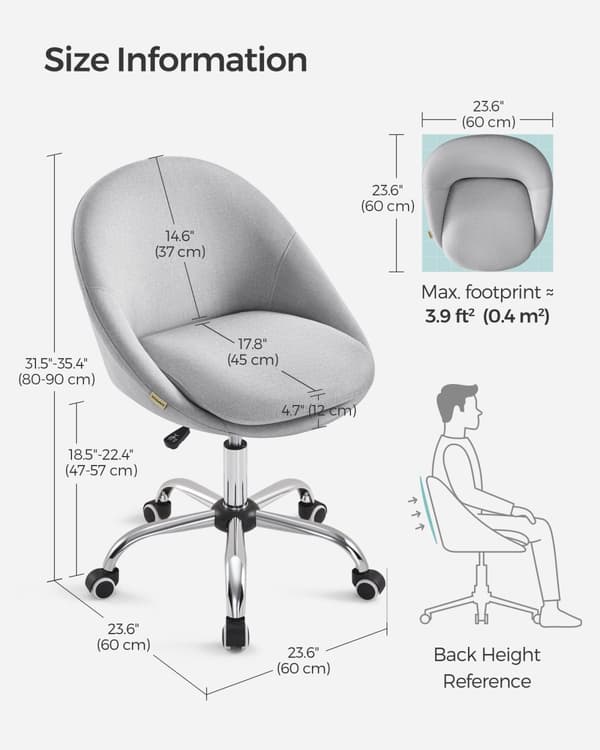Office Chair – Foam – Dove Grey – Swivel Design with Adjustable Height ...