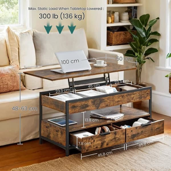 Lift-Top Coffee Table – Wood – Rustic Brown and Ink Black – Storage ...