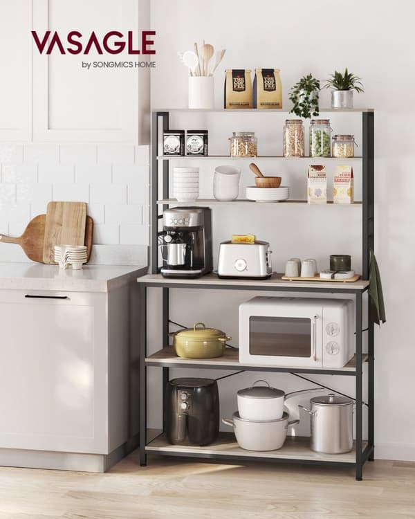 Baker’s Rack – Metal and Wood – Rustic Brown and Black – 6-Tier Kitchen ...