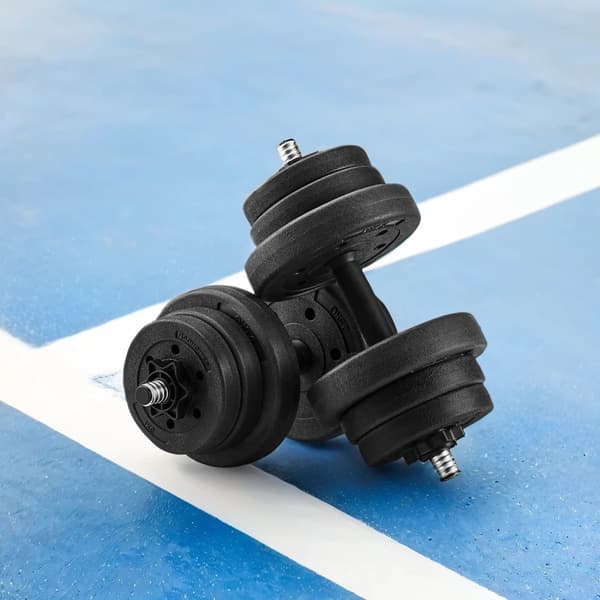 Dumbbells Set – Plastic-Coated – Ink Black – Adjustable 2 x 10 kg with ...