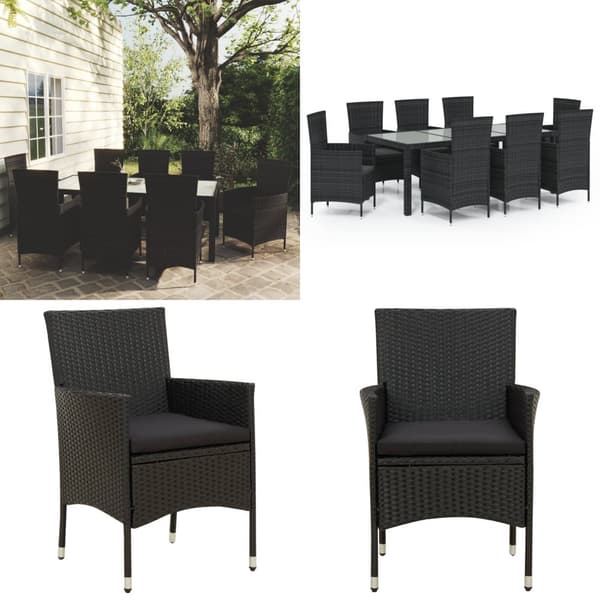 Matgrupp för trädgården med dynor 9 delar konstrotting svart ...