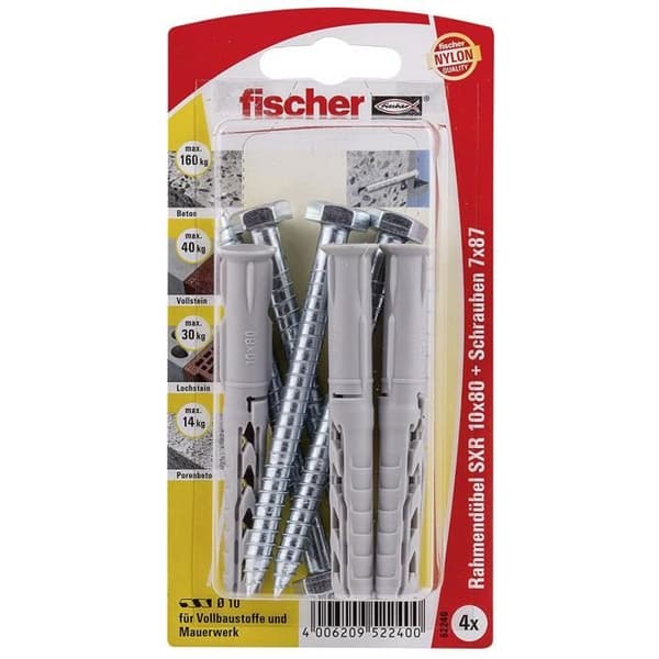 Fischer Set med 4 Pluggar för ställningar och ramar SXR 10 x 80 mm SS K ...