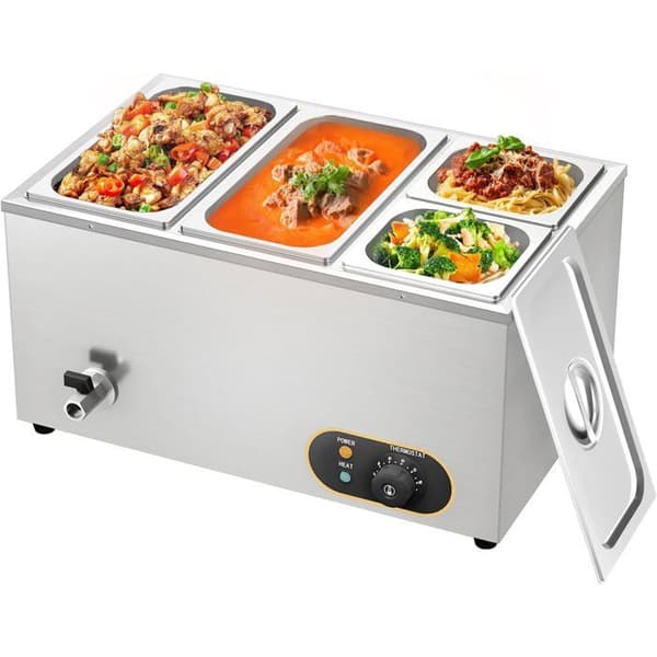 Elektrisk Bain Marie INOX Bain Marie 2X GN 1/3 + 2X 1/6 Behållare med ...