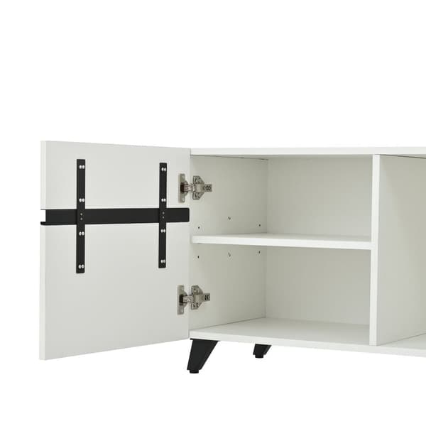 180×40×49 cm tv-bord med 4 skabe, justerbare hylder, 8 ben, lavbræt til ...