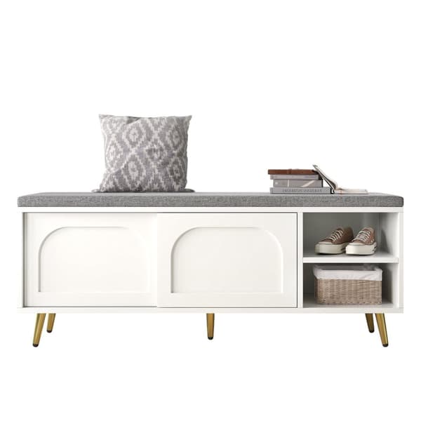 Skostativ med bænk og sædepudde, skoskab med opbevaring, hvid, mål ...