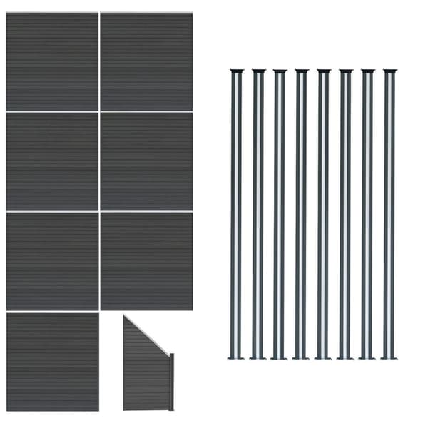 WPC-staket 185x1311cm |GRÅ| 7x Rakt paneler + 1x Lutande panel + 8 ...