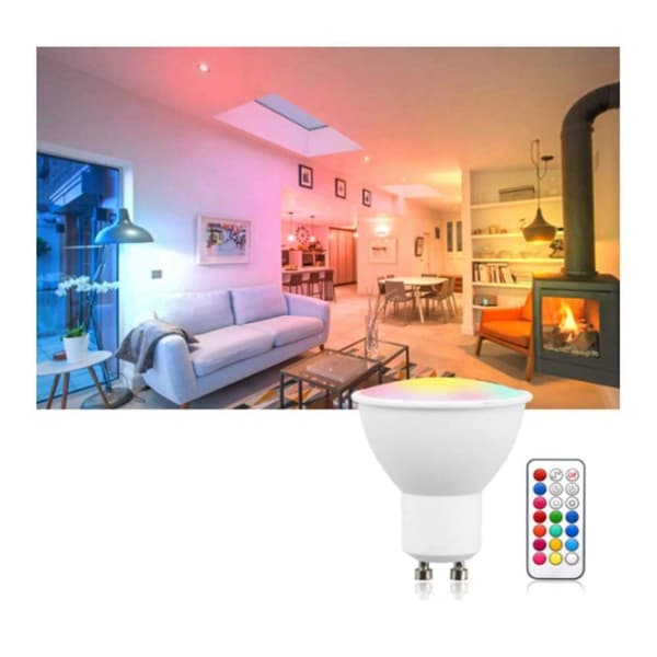 RGBW GU10 LED-färgväxlande spotlight 2 ljuslägen 3W RGB LED-lampa med fjärrkontroll ...