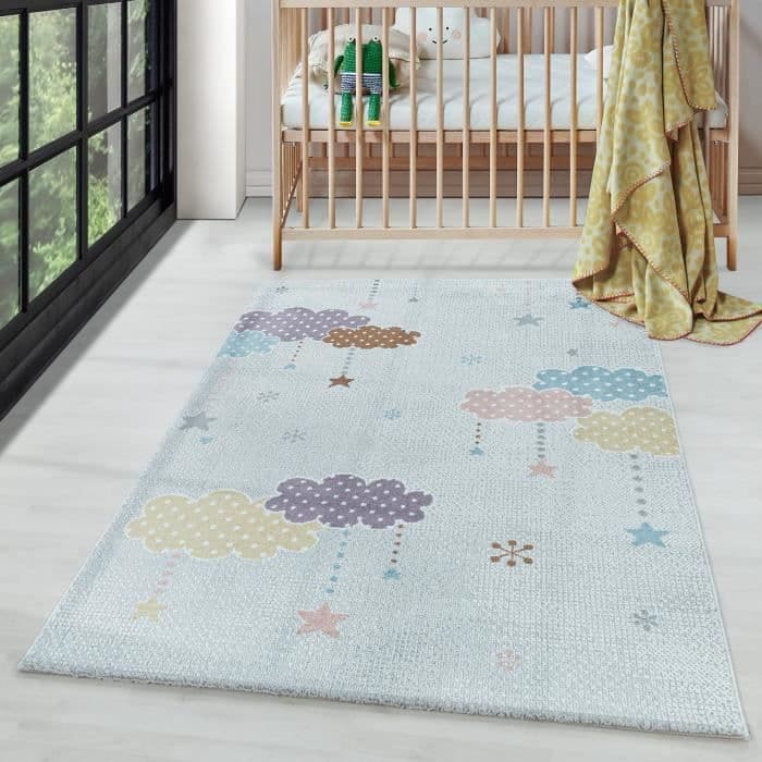 Kort lugg matta barnrum Barnmatta Stjärnmoln mönster Vit 120 x 170 cm ...