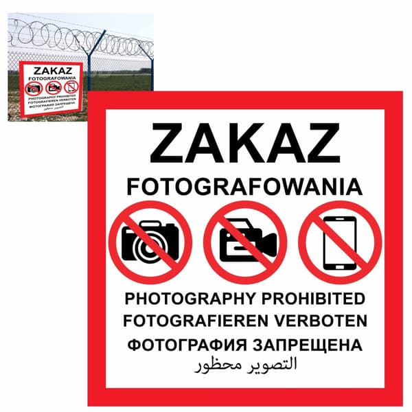 FOTOGRAFERING FORBUDT - bræt i overensstemmelse med Forsvarsministeriets standarder, 3 mm bræt ...