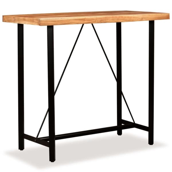 Industriellt barbord i massivt akacia med stålben | Storlek: 120x60x107 ...