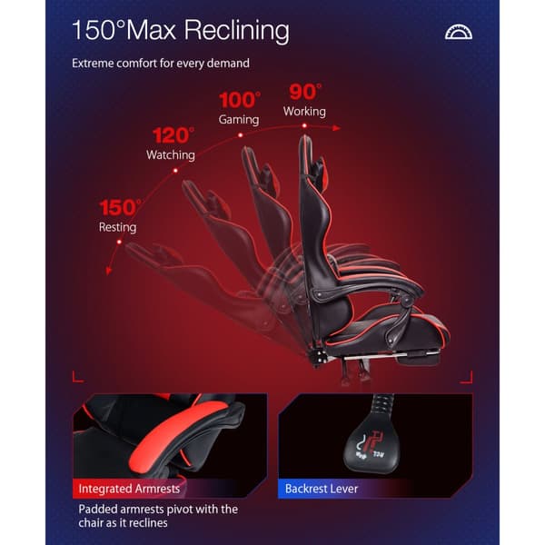 Gaming stol, computerstole med ryglæn og fodstøtte, justerbar sidehøjde ...