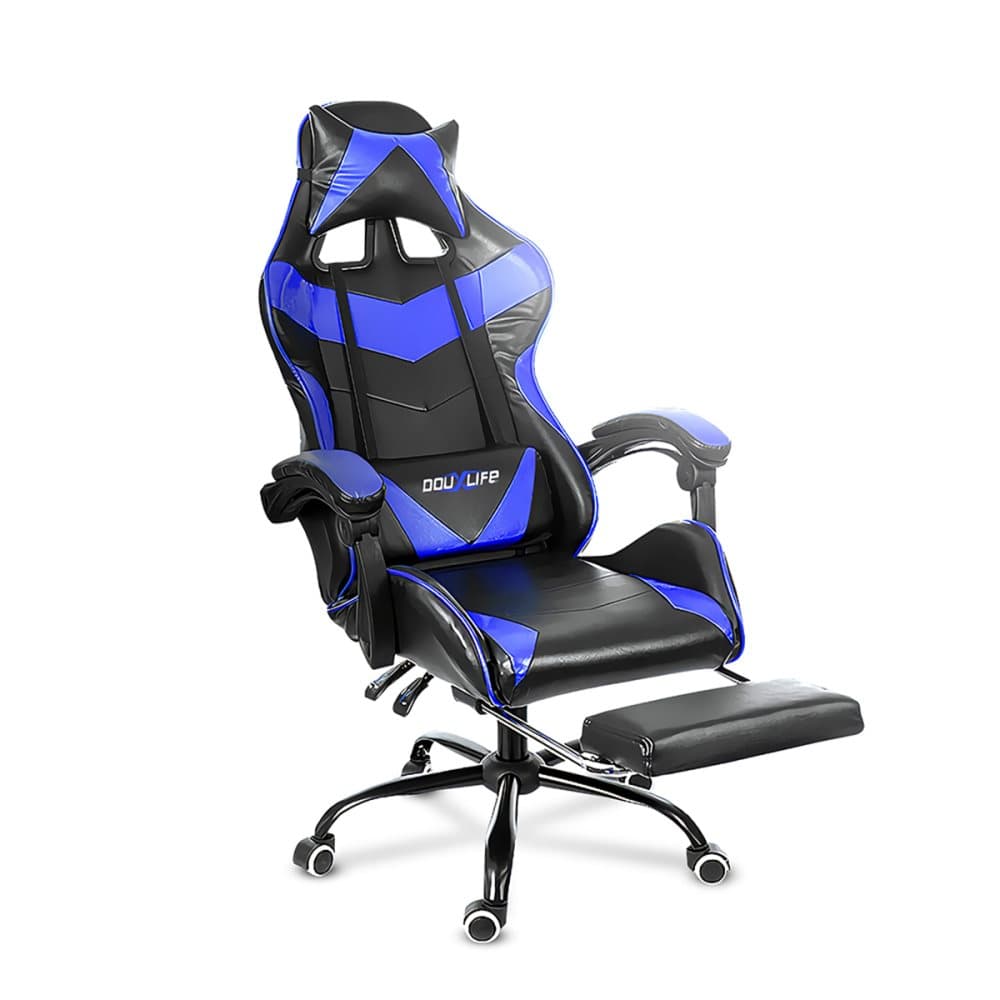 Gaming stol, computerstole med ryglæn og fodstøtte, justerbar sidehøjde ...