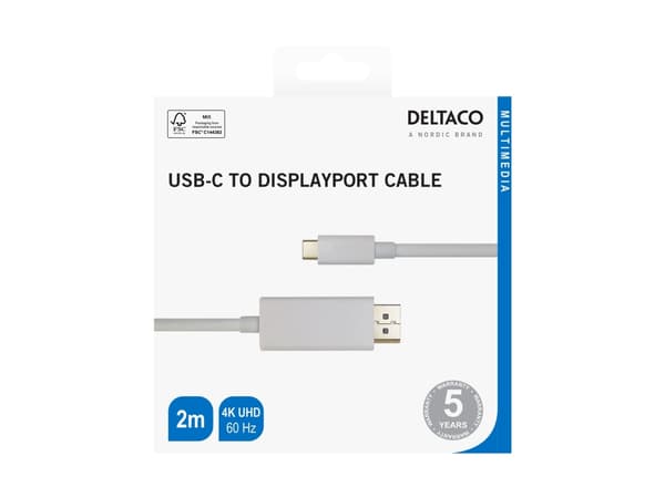 DELTACO - Adapterkabel - 24 pin USB-C (hann) til DisplayPort (hann) - DisplayPort 1.2 - 2 m ...