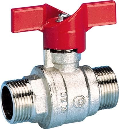 PETTINAROLI Kuglehane 1/2" nippel/nippel kompaktmodel med rødt T-greb | CDON