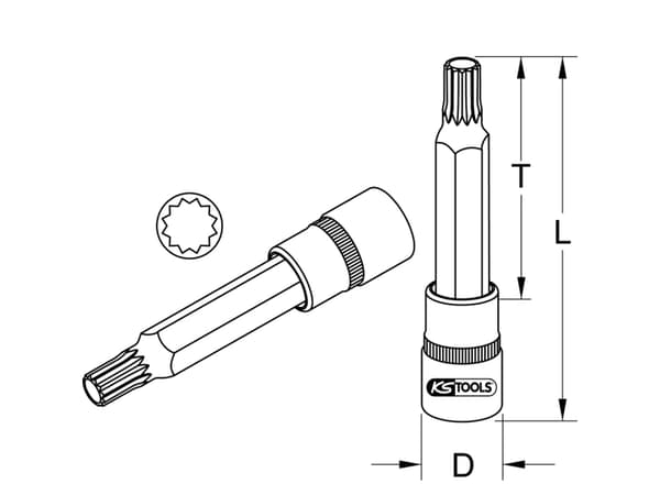 KS Tools 911.1354-E, Stikkontakt, 1/2", 1 hoder, M12, Kromvanadiumstål ...