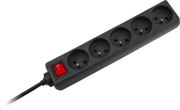 Power Extender Rebel svart 5 uttag med strömbrytare, kabel 5m (1,5mm ...