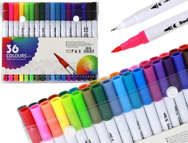 Sett med 36 dobbeltsidige tusjer i forskjellige farger i en LEAN ...