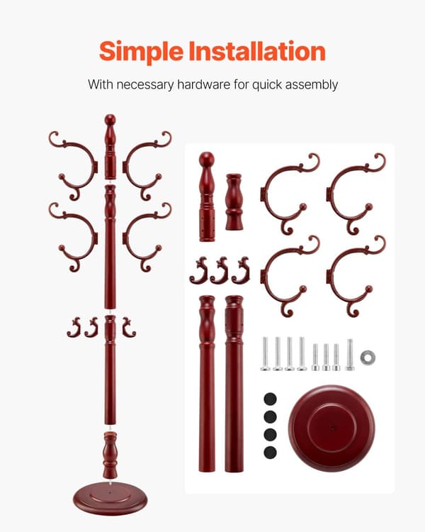 Stumtjener - Fritstående frakkestander - Træ - 11 kroge - Stabil vægtet ...