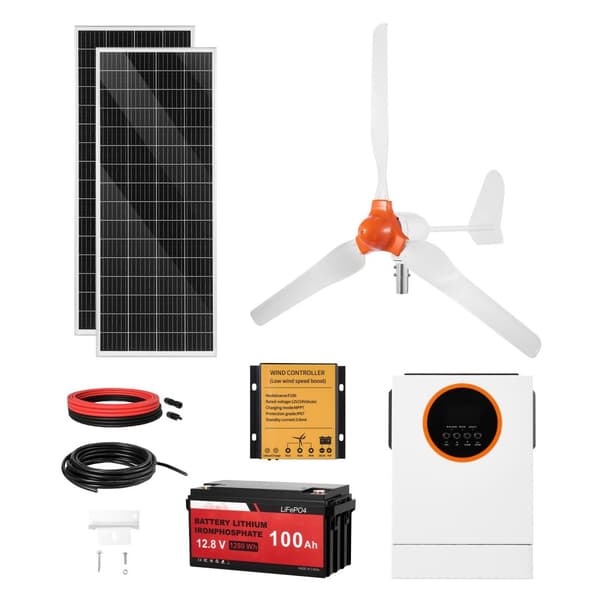 Solcelle- og Vindmøllesæt - Hybrid 12 V 600 W - Monokrystallinske ...