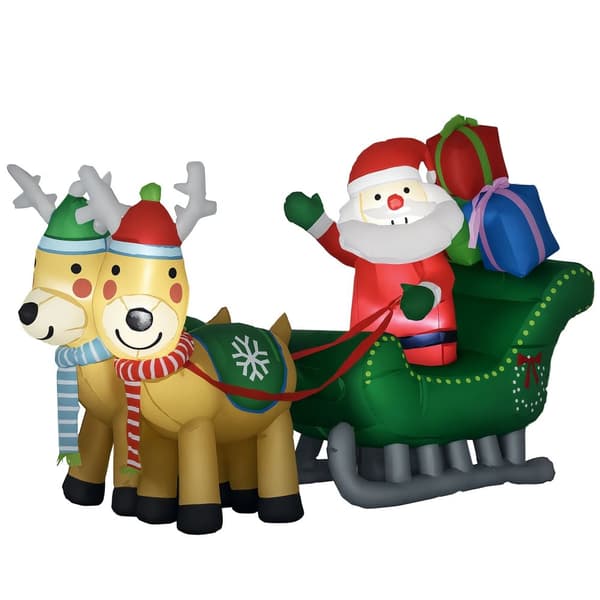 Tomte med släde och 2 renar - Uppblåsbar juldekoration - 4 LED-lampor ...