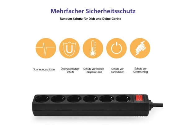 Helos 262810, 3 m, Sisätila, 1,5 mm², musta, 6 AC-pistorasia(a), 230 V ...