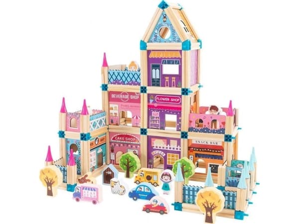 TRITON Puinen prinsessatalo lapsille 3+ Palikat 278 el. + Figuurit ...