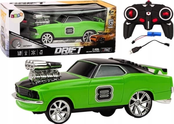 LeanToys Fjärrstyrd Bil 1:18 Drift 360 Ljus Ljud Grön | CDON