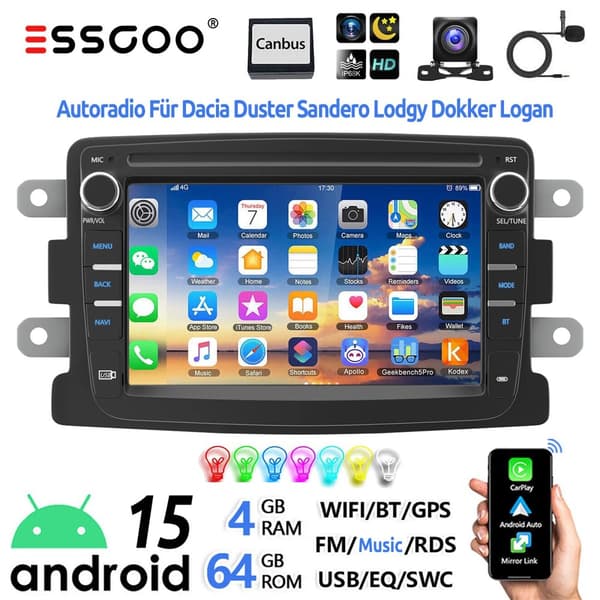 Bilstereo, Android OS, 7-tommers touchscreen,Quad Core-c, 4GB 64GB AHD ...
