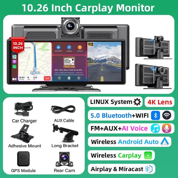 Auton DVR, Langaton Yhteys, Kaksoiskuvaus,64G-c, 4K DVR-AHD Cam GPS -a ...