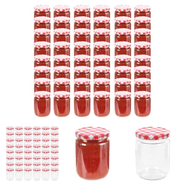 The Living Store Syltburkar i glas med vita och röda lock 48 st 230 ml ...