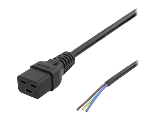 DELTACO DEL-109UA - Strømkabel - IEC 60320 C19 til uisolert tråd - 230 V - 10 A - 2 m - svart | CDON