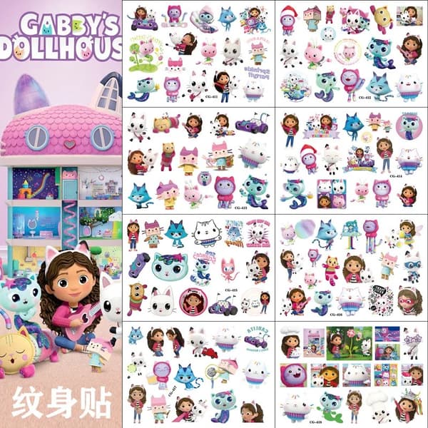 Gabby Dukkehus Barn Tattoo Sticker Anime Tegnefilm Tatovering Stickers ...