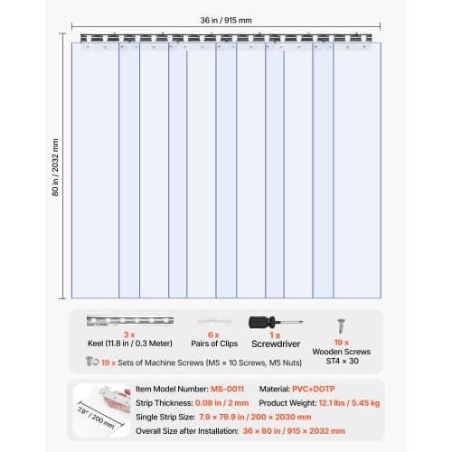 PVC Strip Gardin, 2x0,9x0,2 cm, Klar, Vanntette Plastdørstrimler | CDON