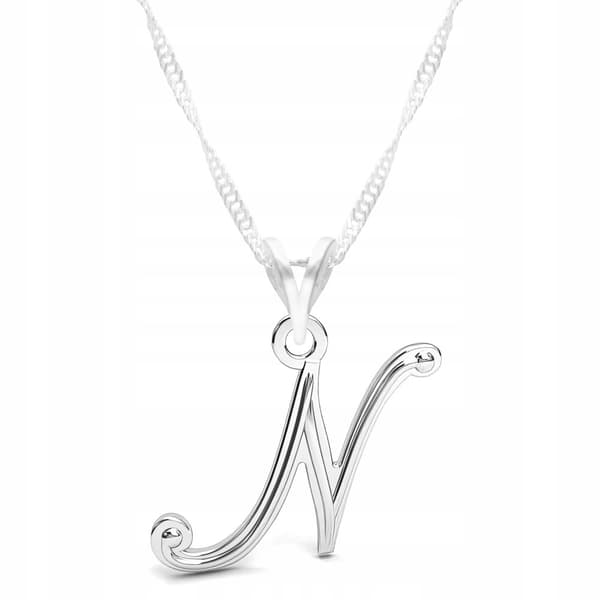 Silverhalsband Bokstaven N Inledande bokstav Versal Alfabet SILVER 925 ...