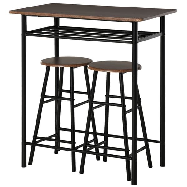 Barbord set 3-delat med hyllförvaring, metall, 80×50×90 cm, svart | CDON