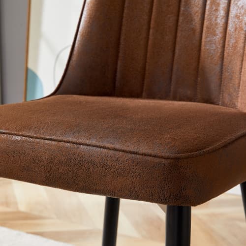 Moderne minimalistisk rundt spisesæt med 4 brune stole i teknisk stof ...