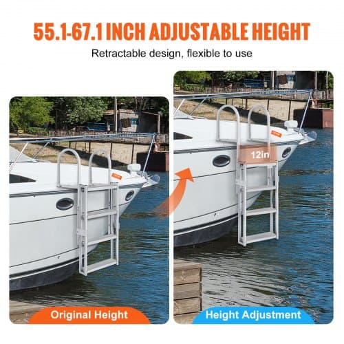 Dock Ladder, Retractable 4 Steps, 46.5x60.5x140-170.5 cm, Aluminum | CDON