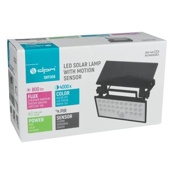 8W LED solcellslampa med rörelsesensor, svart IP65 DPM | CDON