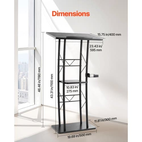 Podium Stand, 59.5x40x118 cm, Black, Metal | CDON