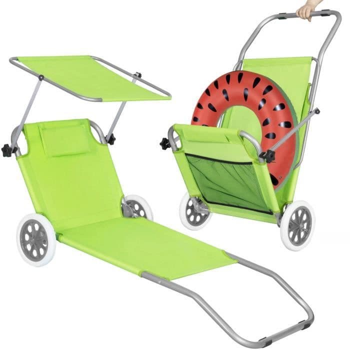 SPRINGOS® Beach Solstol Sommar Fåtölj med hjul och solskydd Nackstöd 51 ...