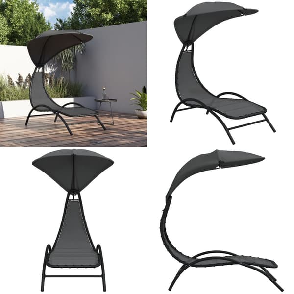Solsäng med tak grå 167x80x195 cm tyg och stål - Solstol Med Baldakin ...