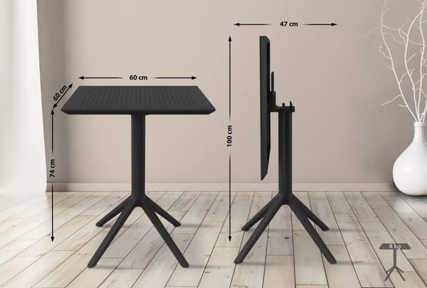 Sky Square Folding Table - 60cm Black Plastic, UV & Weather Resistant ...