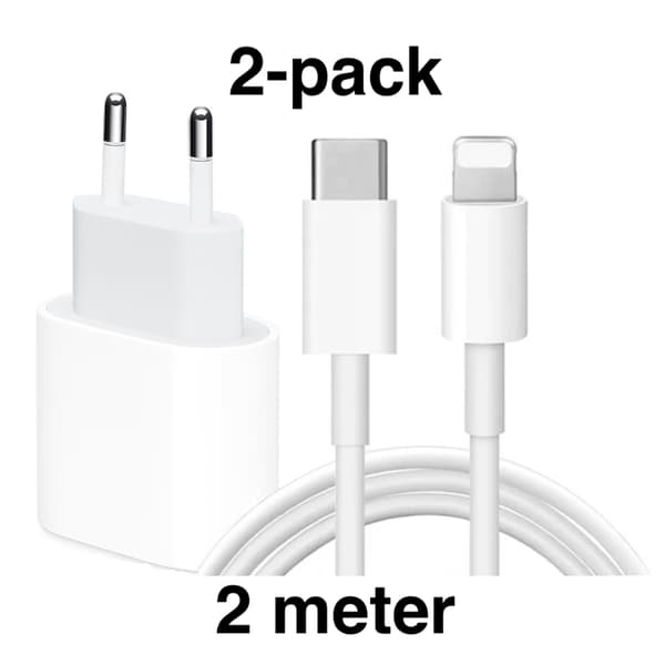 2 iPhone Lader Hurtiglader - Adapter + Kabel 20W USB-C 2m | CDON